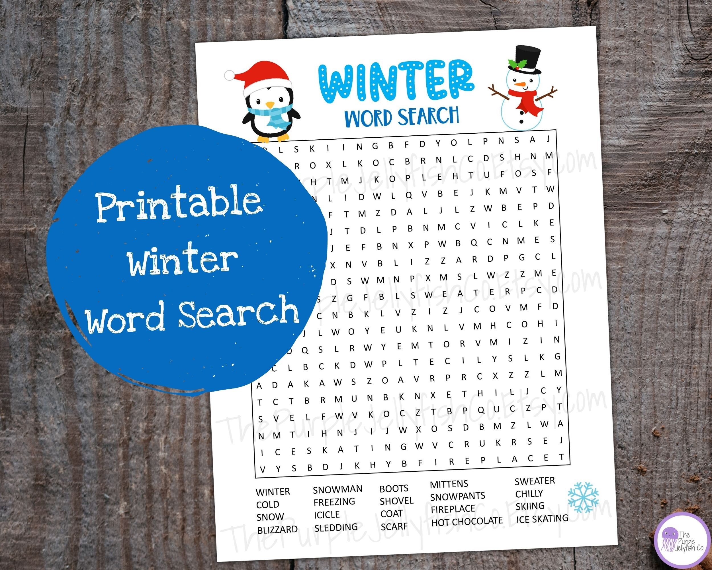 Winter Word Search Printable, Word Search Puzzle for Kids & Adults ...