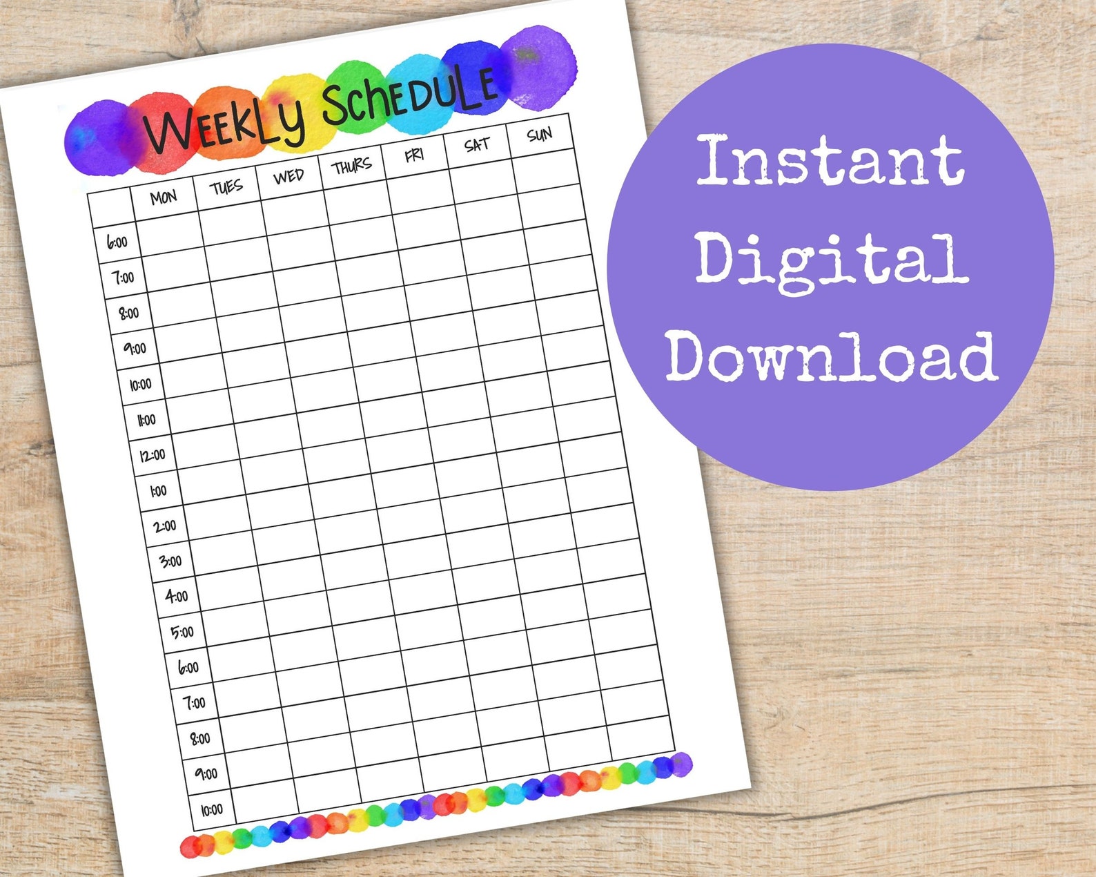 Colorful Printable Weekly Planner Pages Rainbow Dots Daily | Etsy