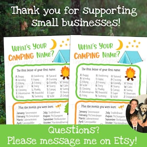 What's Your Camping Name Game Printable Camping Party Idea, Camping ...