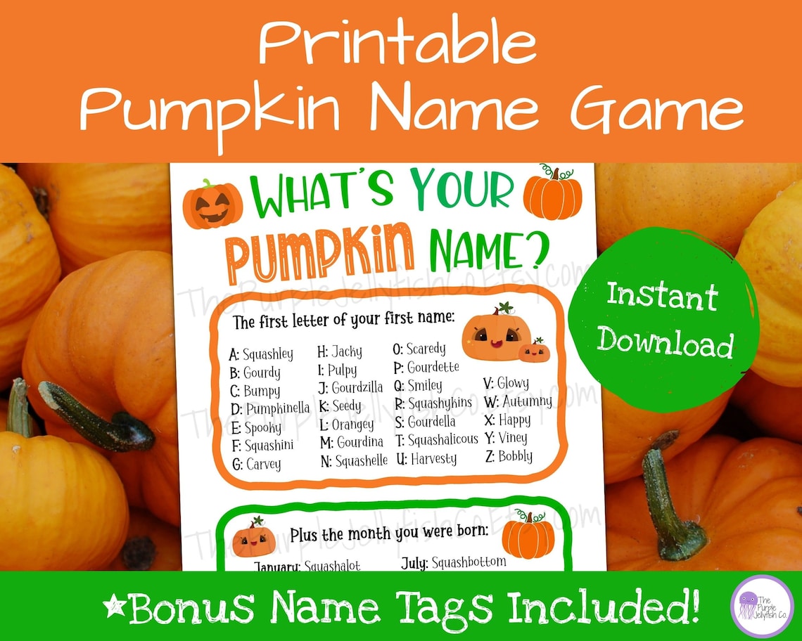 What's Your Pumpkin Name Game Fall Activity Printable - Etsy