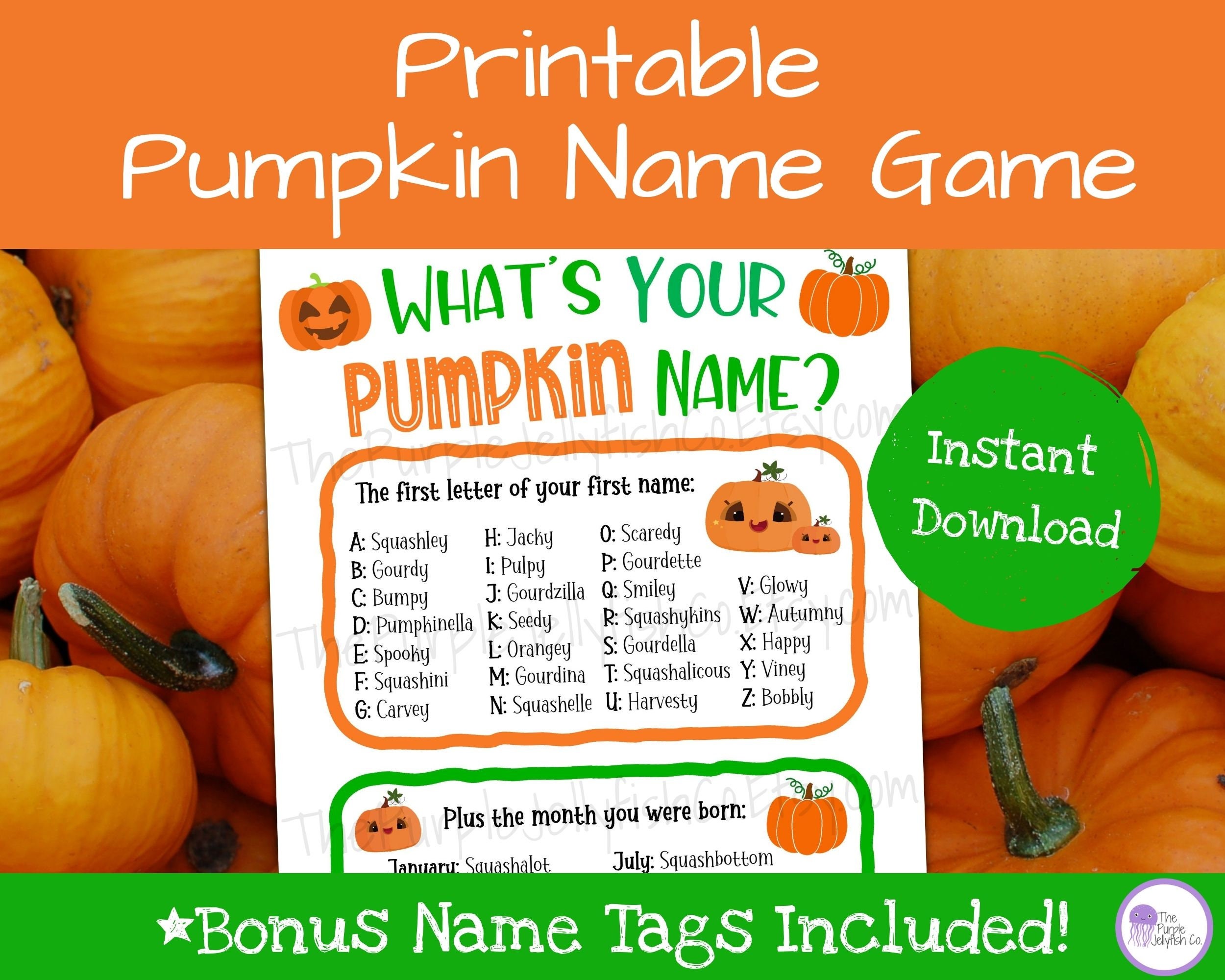 What's Your Pumpkin Name Game Fall Activity Printable - Etsy