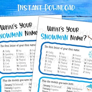 Snowman Name Game, Fun Winter Game for Kids, Printable Holiday Party ...