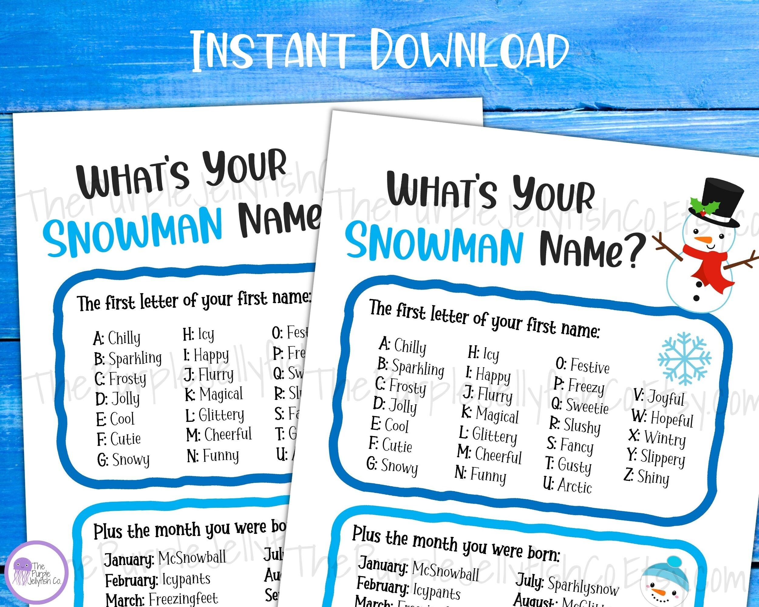 Snowman Name Game, Fun Winter Game for Kids, Printable Holiday Party ...