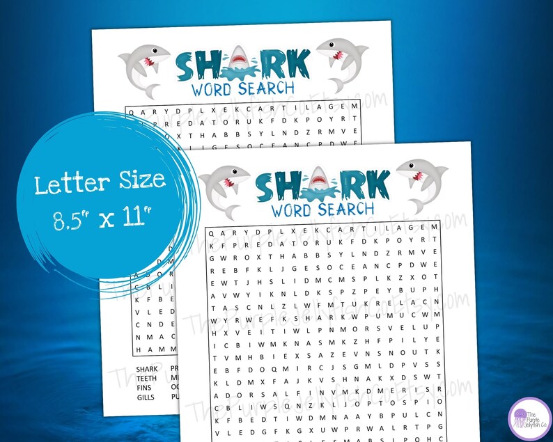 Shark Word Search Printable, Shark Activity for Kids, Word Search ...