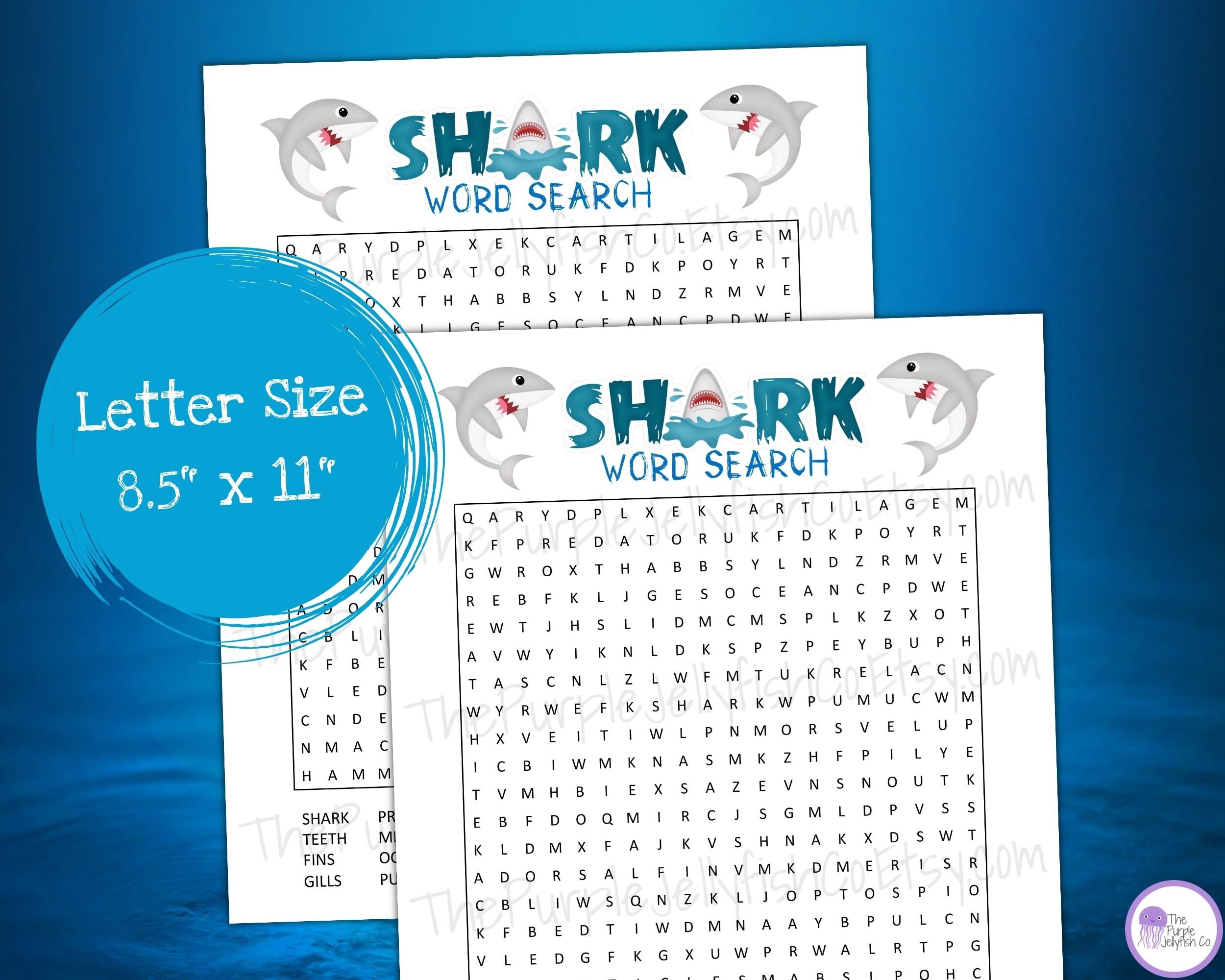 Shark Word Search Printable, Shark Activity for Kids, Word Search ...