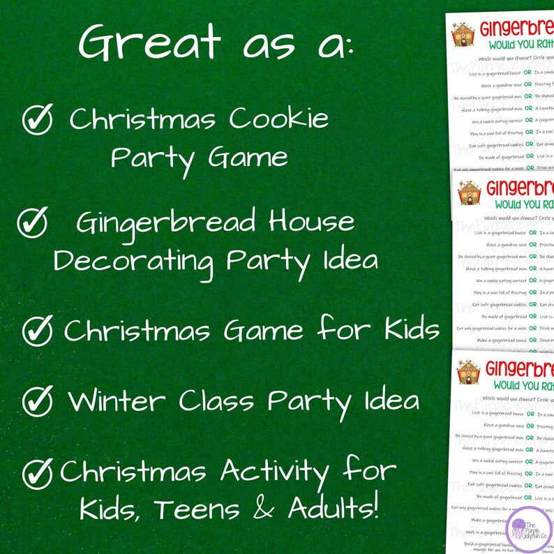 Gingerbread Party Games, Christmas Would You Rather, Printable ...
