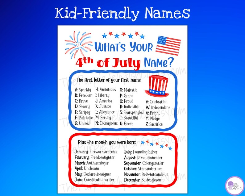 4th of July Name Game, 4th of July Activity for Kids, July 4th ...
