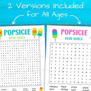 Popsicle Word Search Puzzle, Fun Summer Activity for Kids Teens ...
