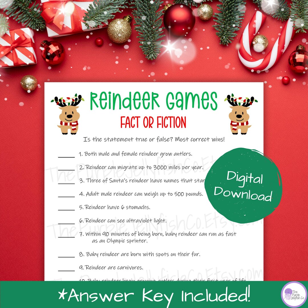 Reindeer Trivia Game, Christmas Activity Printable, Reindeer True or ...