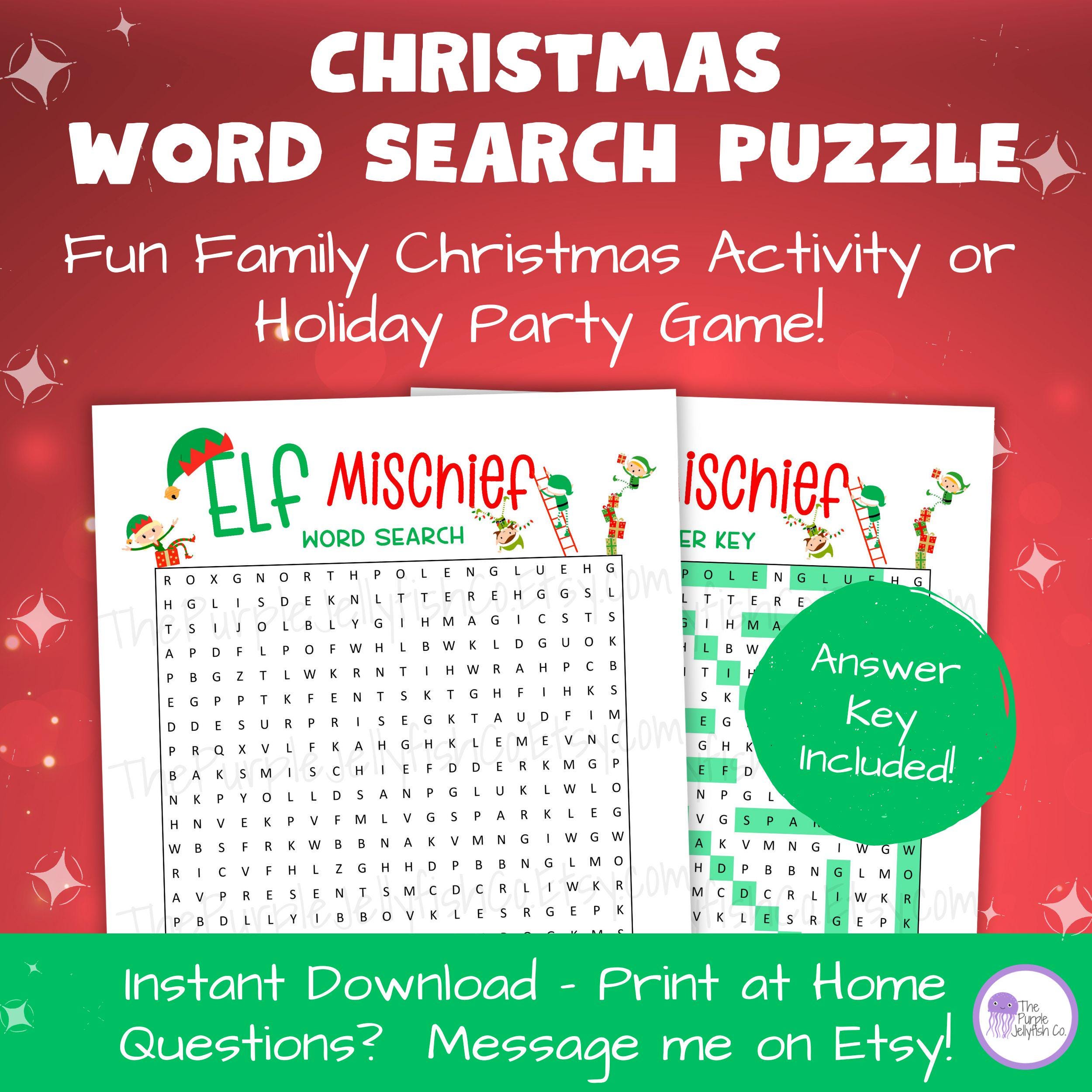 Elf Games Christmas Word Search Puzzle, Printable Christmas Games Kids ...