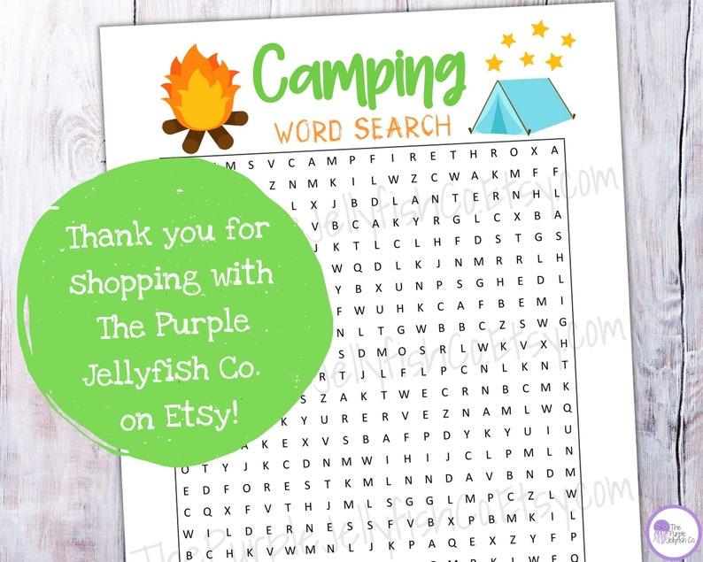 Camping Word Search Camping Activity for Kids Printable - Etsy