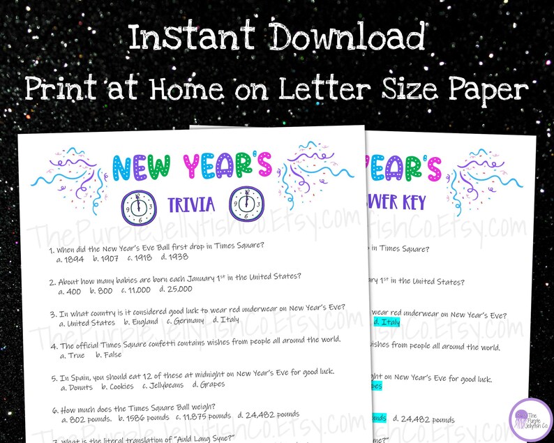 New Years Trivia Game Printable, New Years Eve Game for Teens & Adults ...