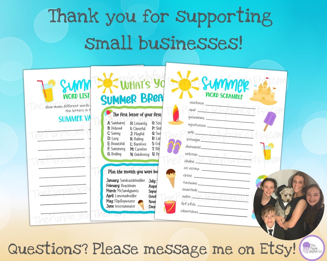 Summer Activities for Kids, Printable Summer Games, End of Year ...