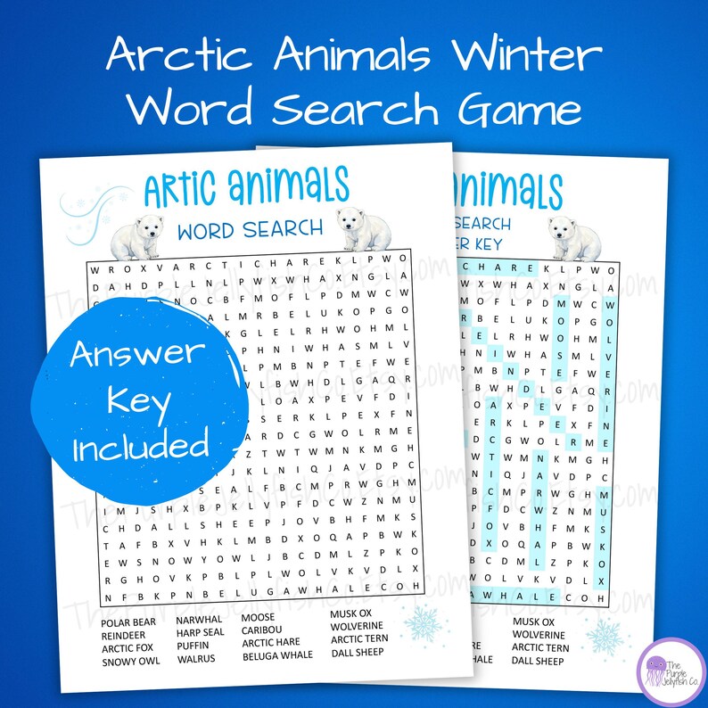 Winter Word Search Puzzle Game, Arctic Animals Winter Unit Study ...