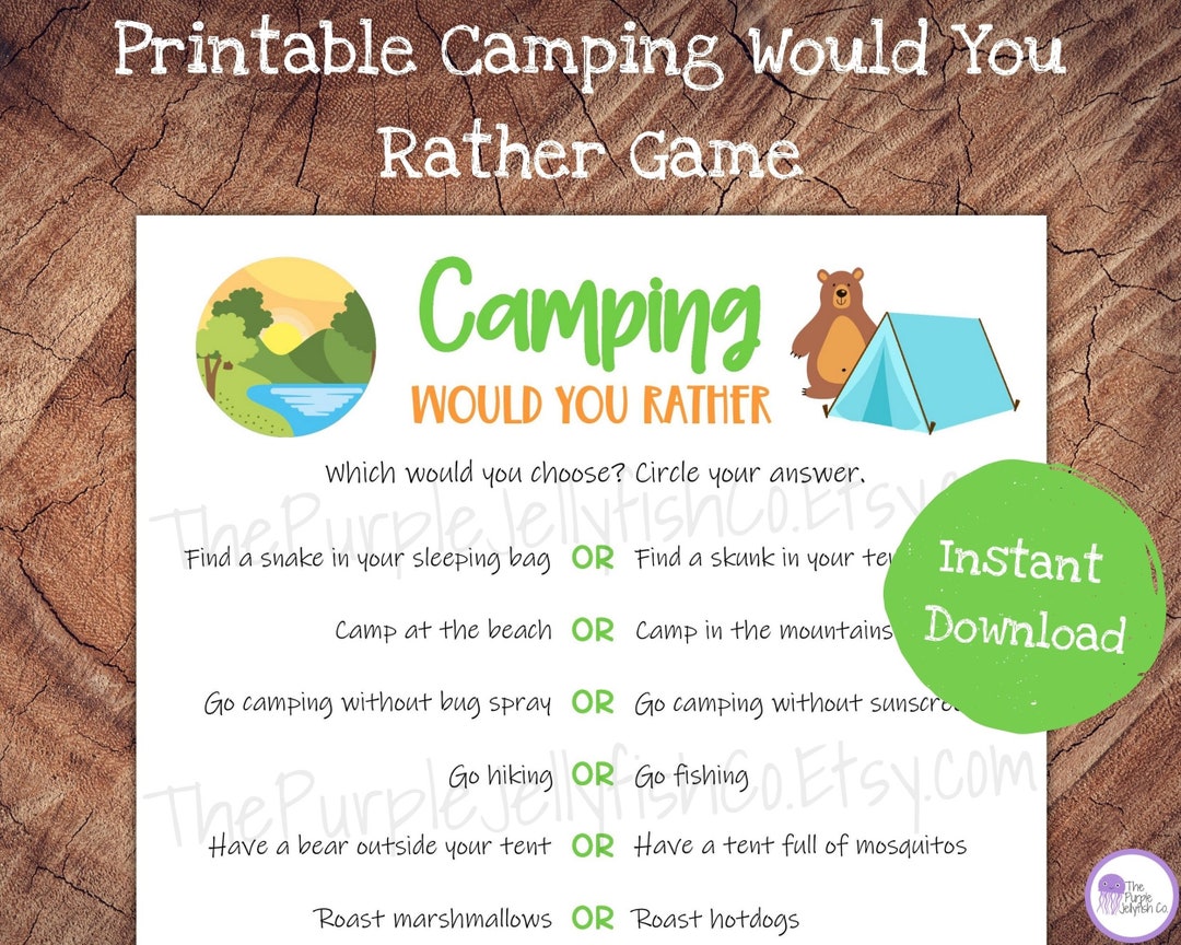 Camping Would You Rather, Camping Game Printable, Camping This or That ...