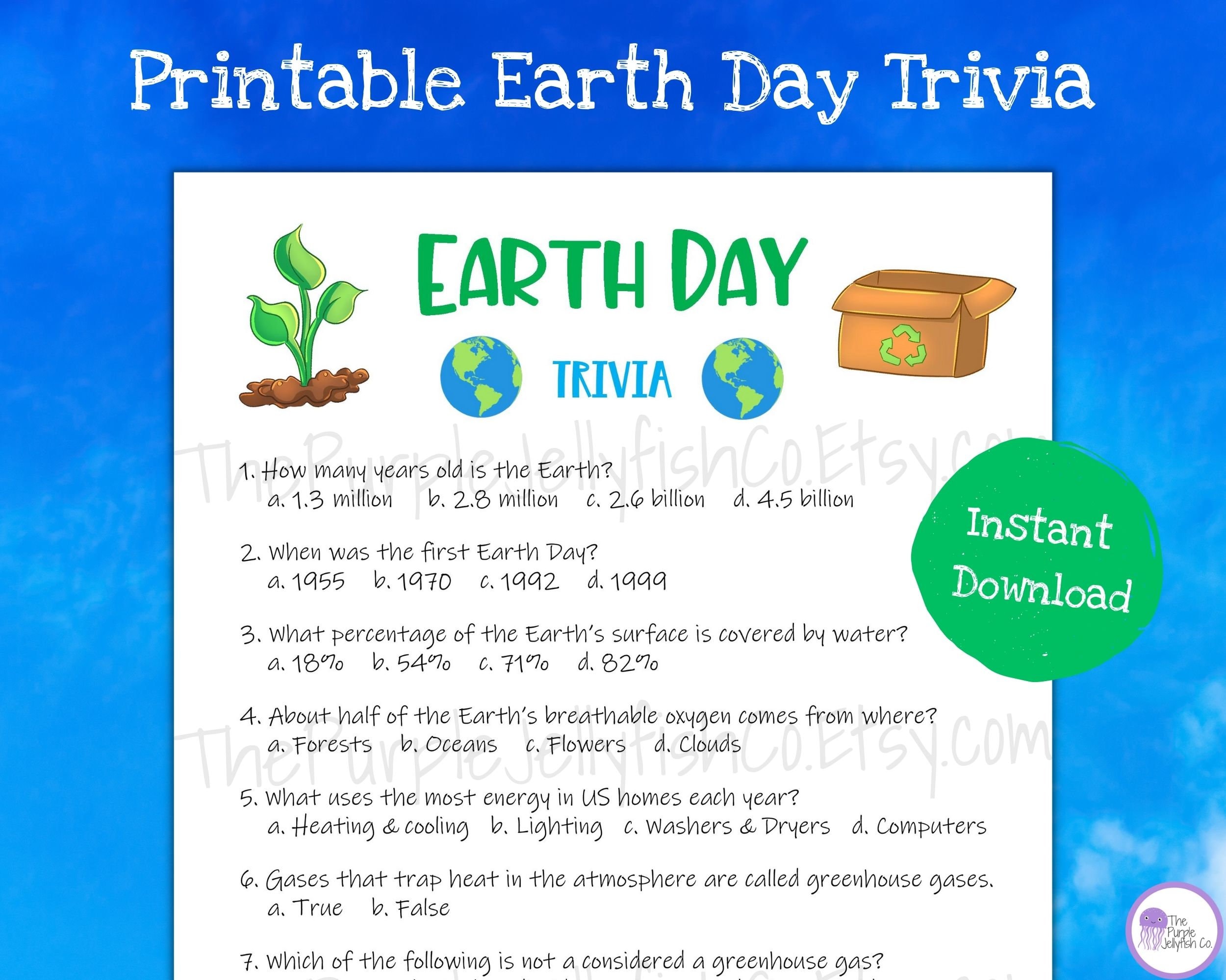 Earth Day Trivia Questions, Printable Earth Day Activity for Kids Teens ...