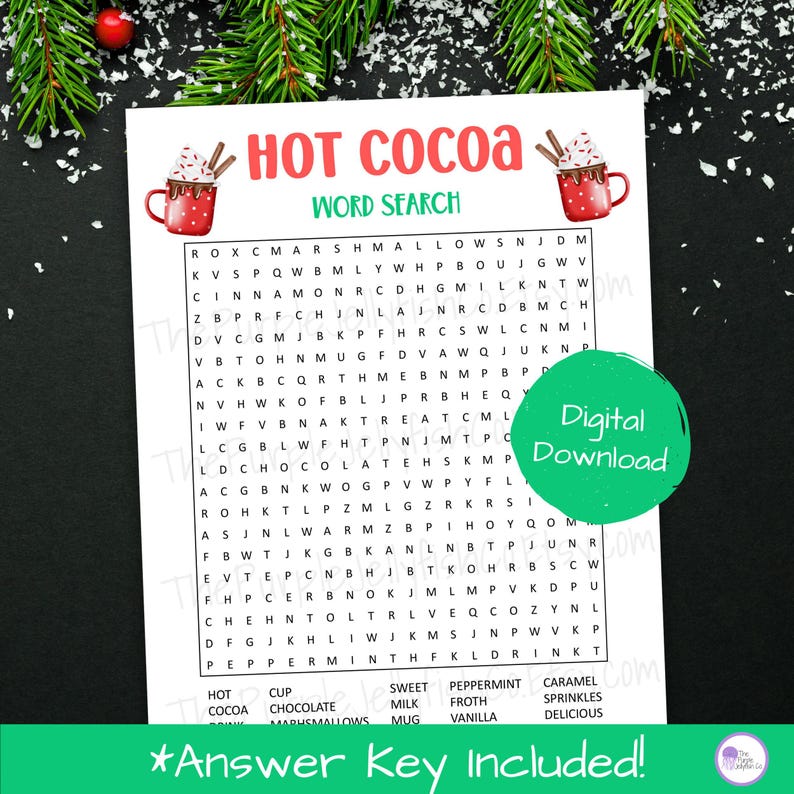 Hot Cocoa Christmas Word Search Puzzle, Hot Chocolate Bar Holiday Game ...