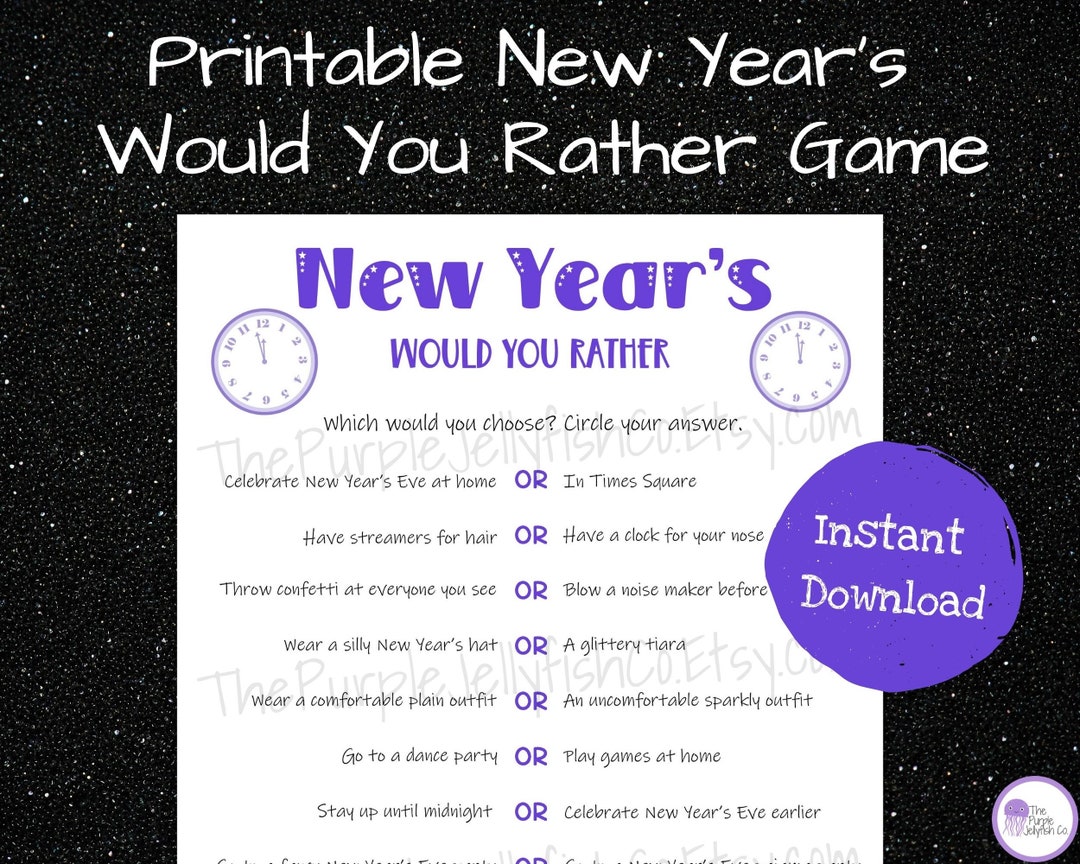 New Years Would You Rather Game for Kids, Printable New Year's Eve ...