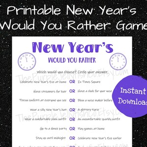 New Years Would You Rather Game for Kids, Printable New Year's Eve ...