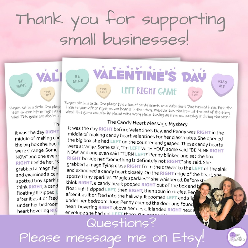 Valentines Left Right Game, Conversation Heart Party Supplies, Candy ...