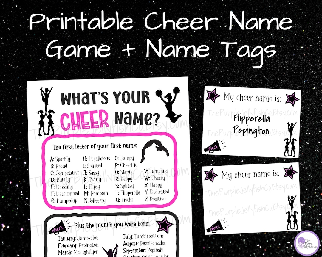 What's Your Cheer Name Game, Printable Cheer Party Decor, Cheer ...