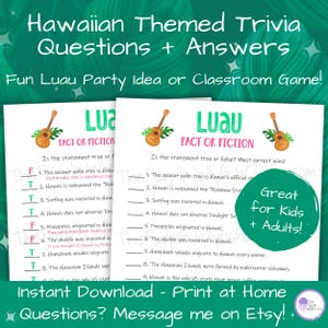 Luau Fact or Fiction Hawaii Trivia Game Printable, Hawaiian Party Idea ...