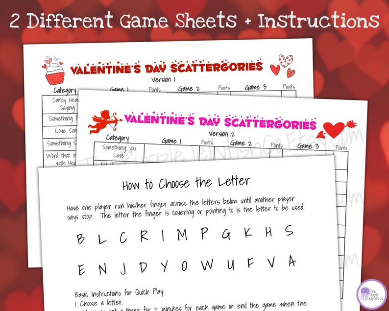 Valentines Scattergories Game, Printable Valentine's Day Game for Kids ...