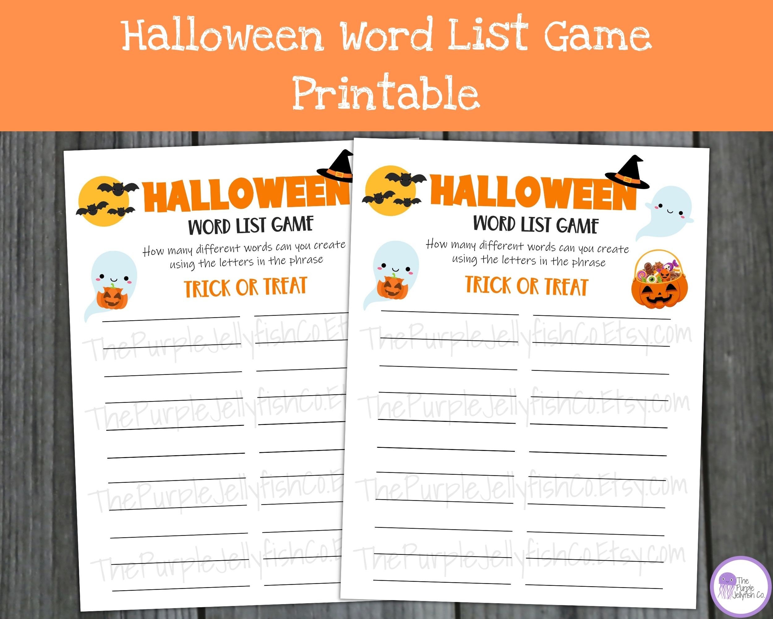 Halloween Word List Game, Printable Halloween Game for Kids, Fun ...