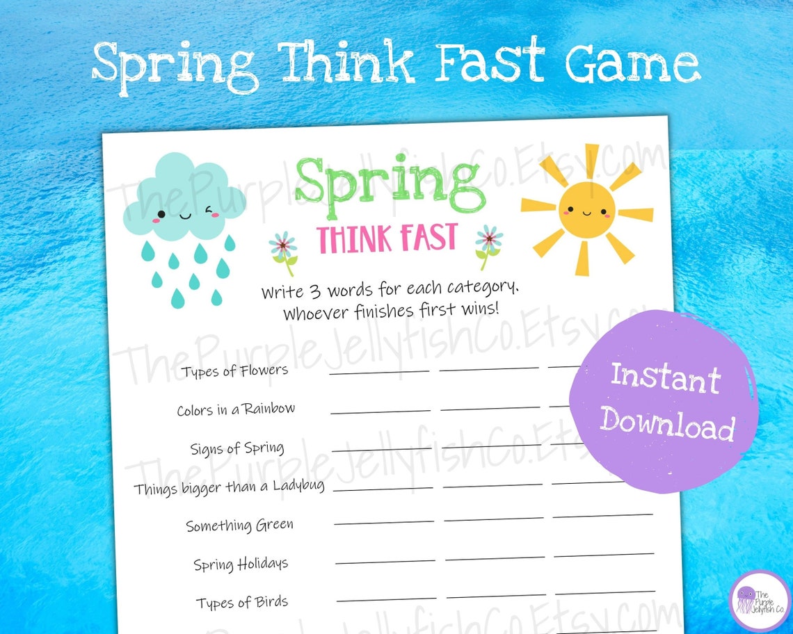Spring Think Fast Game Printable Spring Activity for Kids - Etsy
