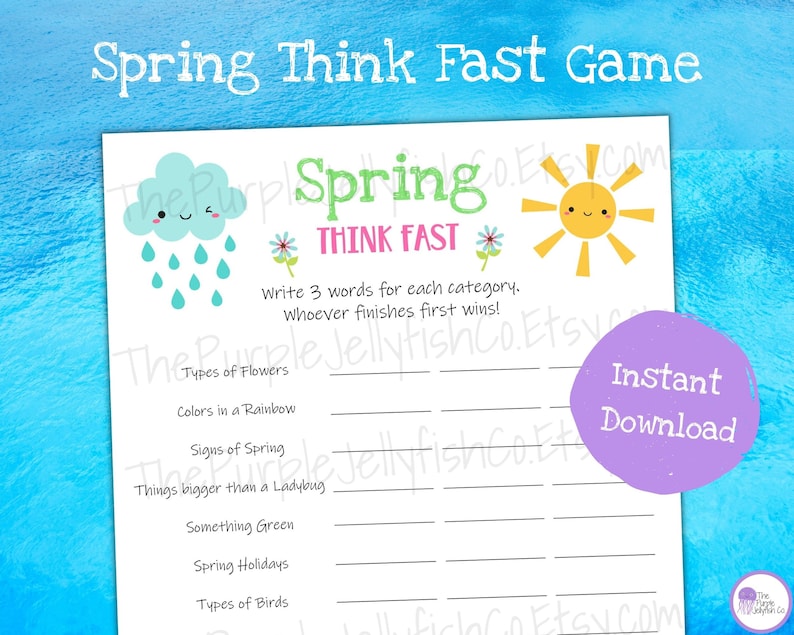 Spring Think Fast Game, Printable Spring Activity for Kids, Easter Game ...