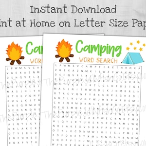 Camping Word Search Printable, Camping Activity for Kids, Summer Camp ...