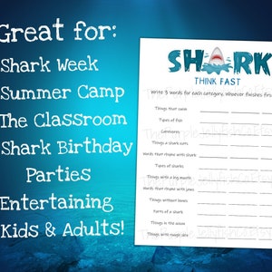 Shark Think Fast Game, Summer Activity Printable, Shark Week Game ...