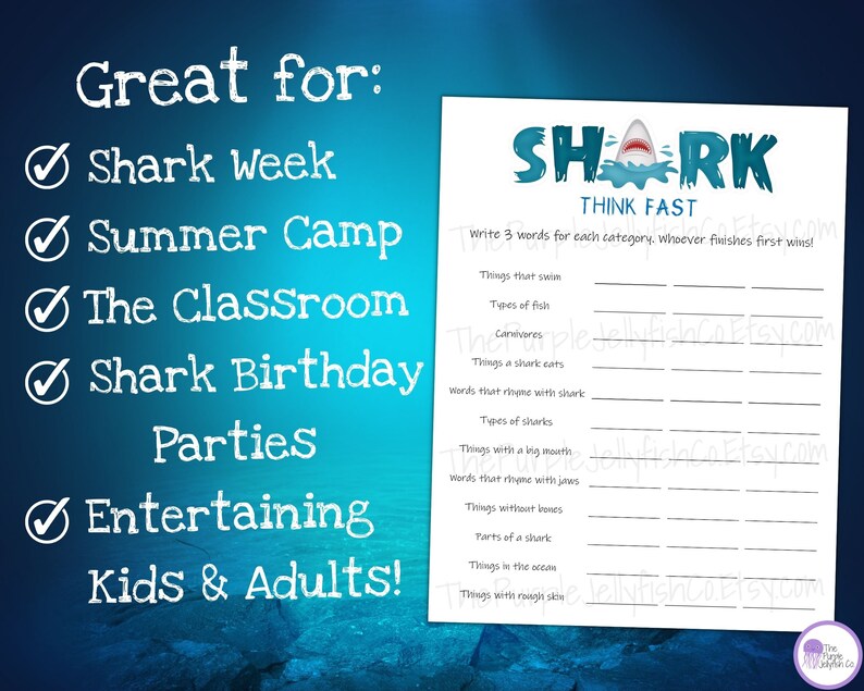 Shark Think Fast Game, Summer Activity Printable, Shark Week Game ...