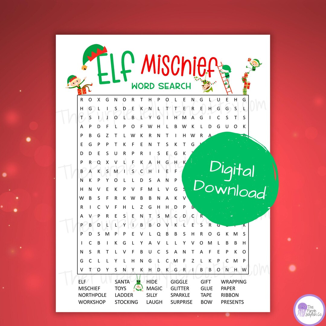 Elf Games Christmas Word Search Puzzle, Printable Christmas Games Kids ...