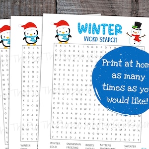 Winter Word Search Printable, Word Search Puzzle for Kids & Adults ...