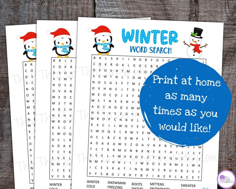 Winter Word Search Printable, Word Search Puzzle for Kids & Adults ...