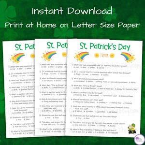 St. Patrick's Day Trivia Game Printable, St Patricks Day Party Game ...