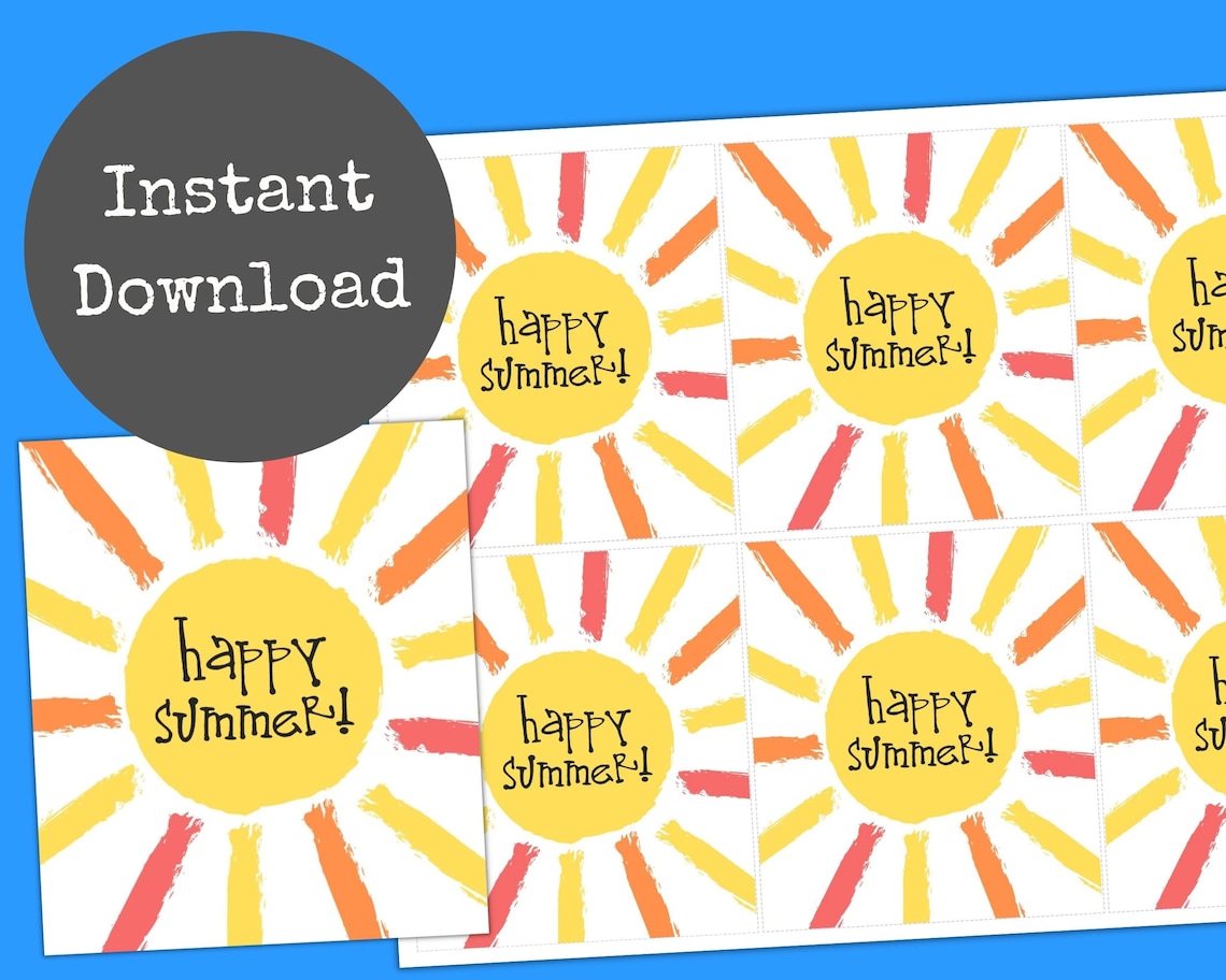Happy Summer Gift Tags, Printable End of School Year Tag, Summer Break ...