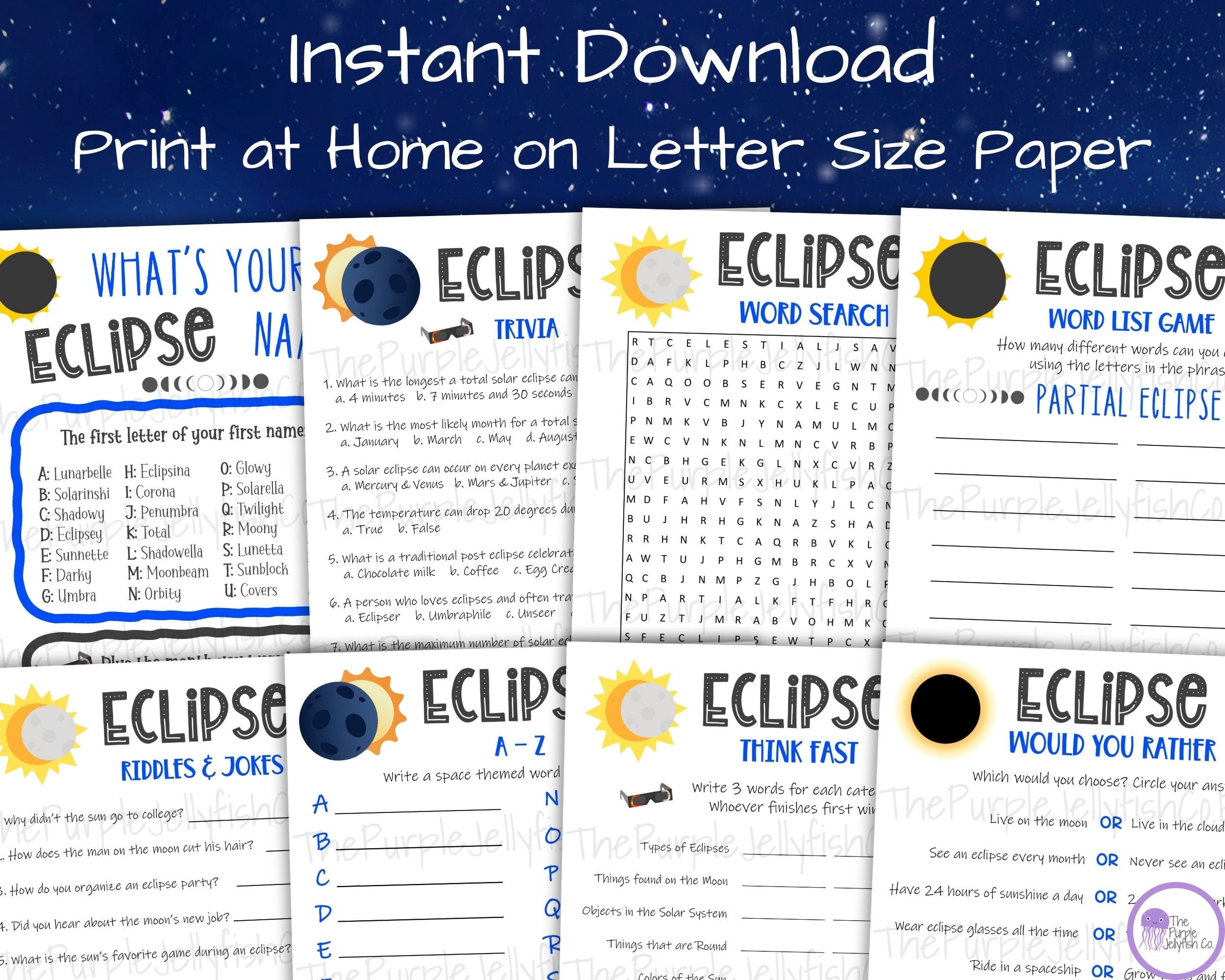 Eclipse 2024 Games Printable, April 8th 2024 Solar Eclipse Activities ...