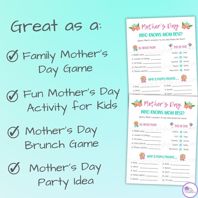Mother's Day Game Printable, Who Knows Mom Best Mothers Day Activity ...