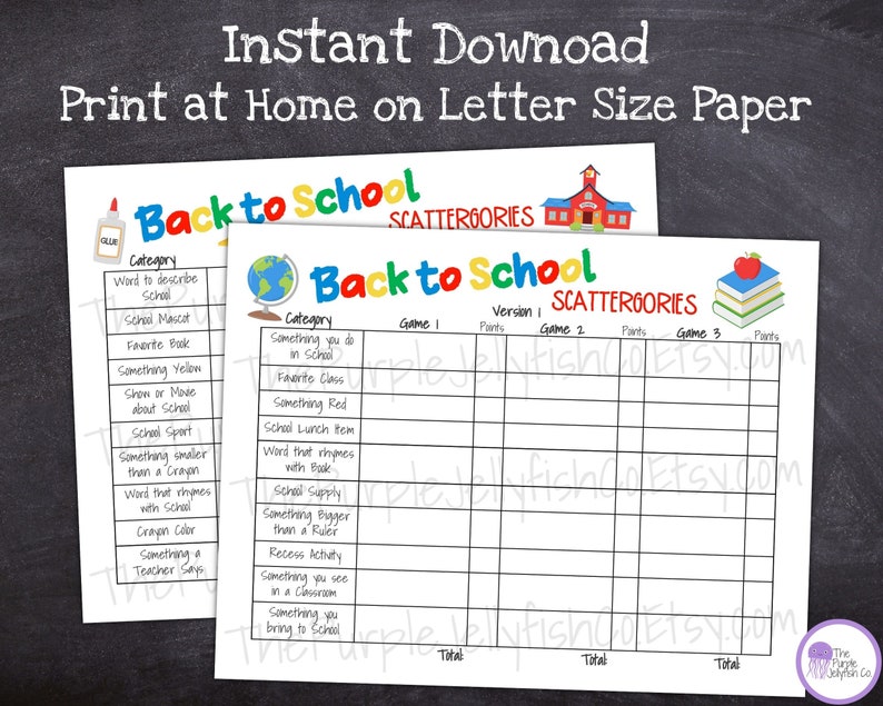 Back to School Scattergories Game Printable Kids First Day of School ...