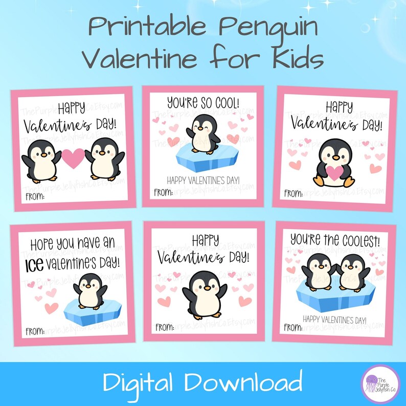 Penguin Valentine Printable, Valentines Cards for Kids Classroom ...