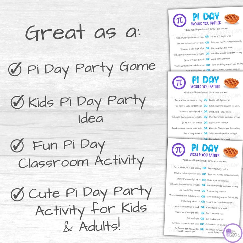 Pi Day Would You Rather Questions for Kids, This or That Game, Pi Day ...