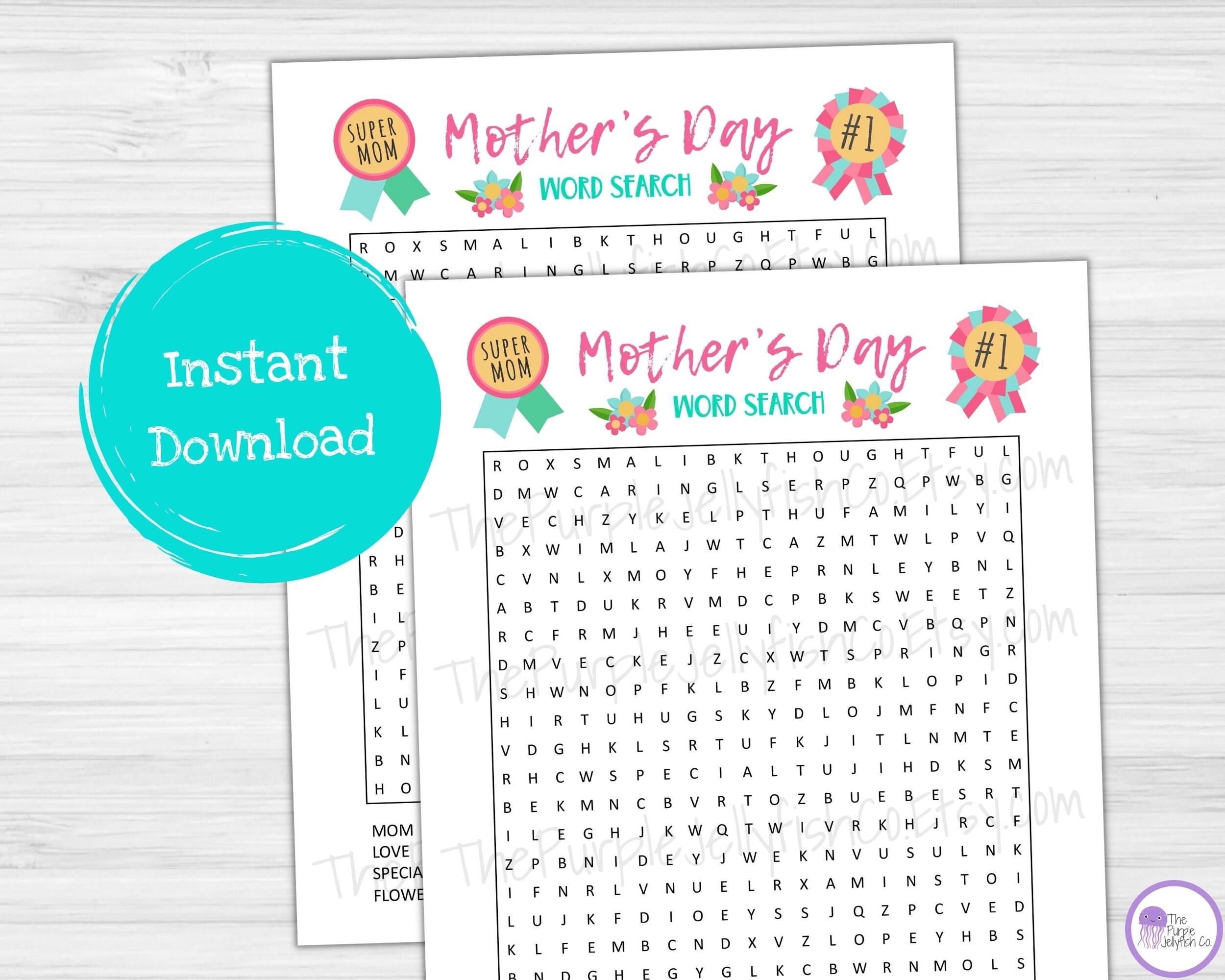 Mother's Day Word Search for Kids and Adults, Mother's Day Game ...