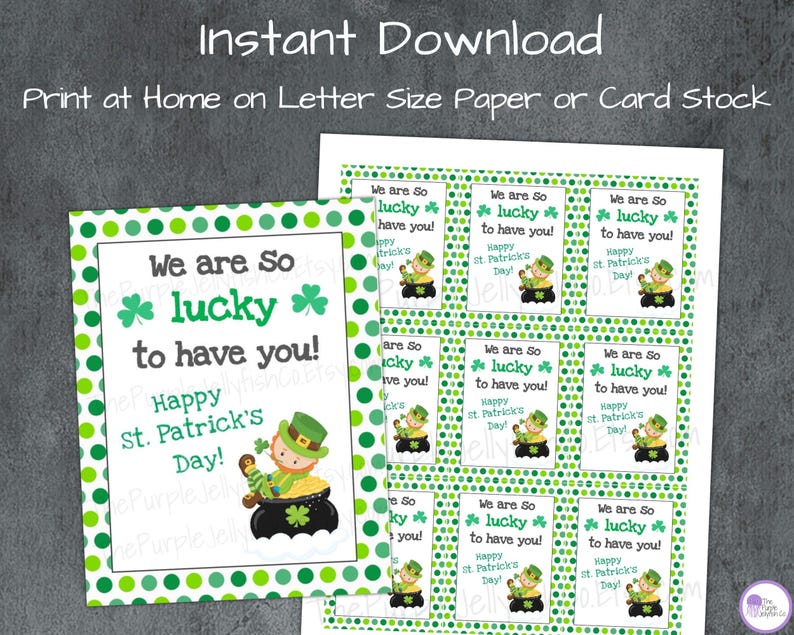 St. Patrick's Day Gift Tags Printable, St. Pattys Day Treat Tag, Thank ...
