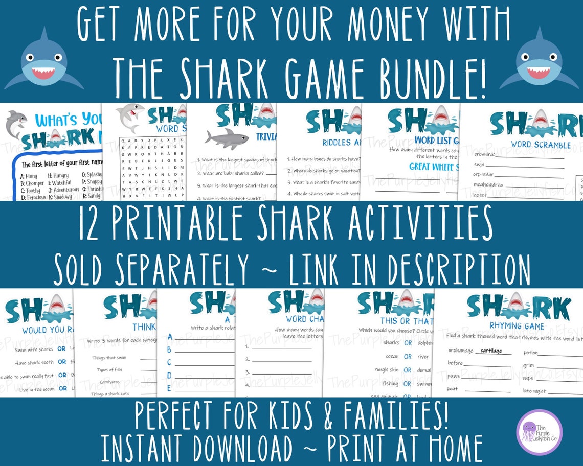 Shark Word List Game Shark Week Activity for Kids Shark - Etsy