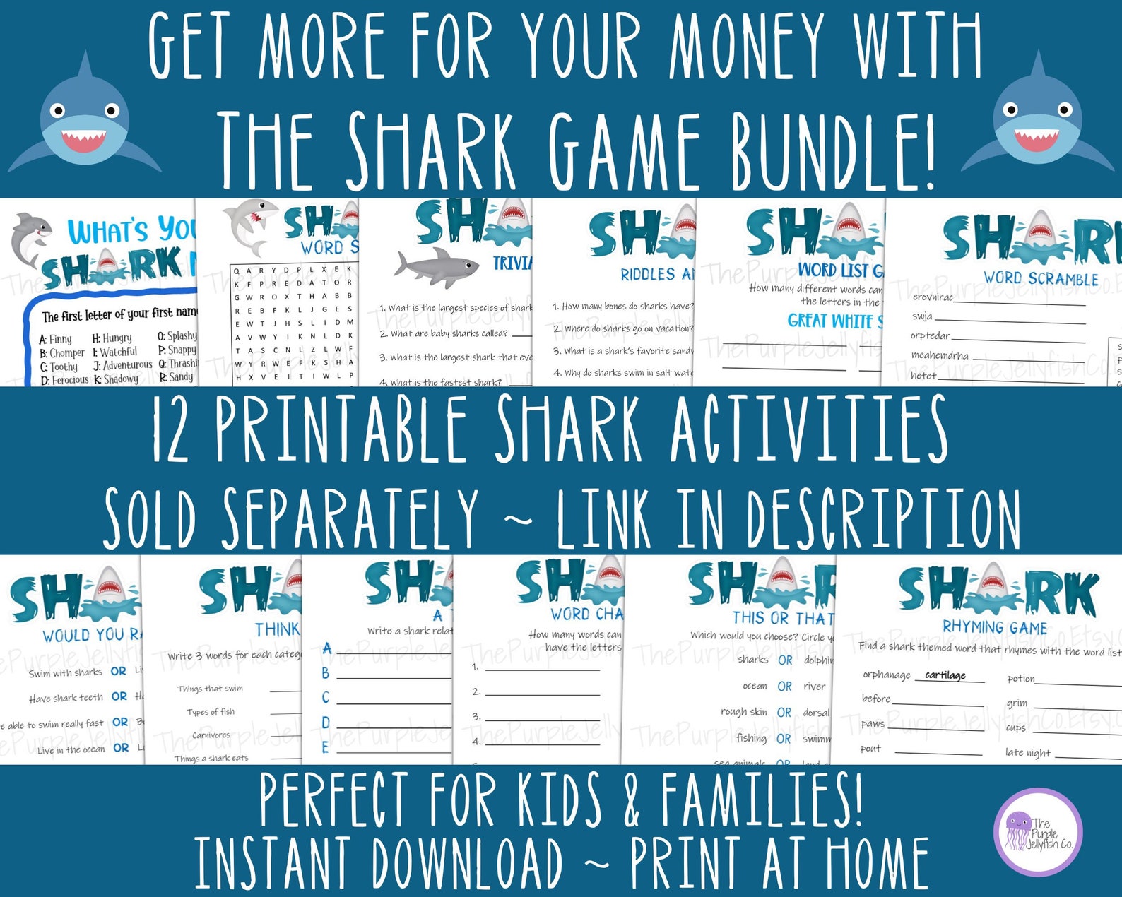 Shark Word List Game Shark Week Activity for Kids Shark - Etsy