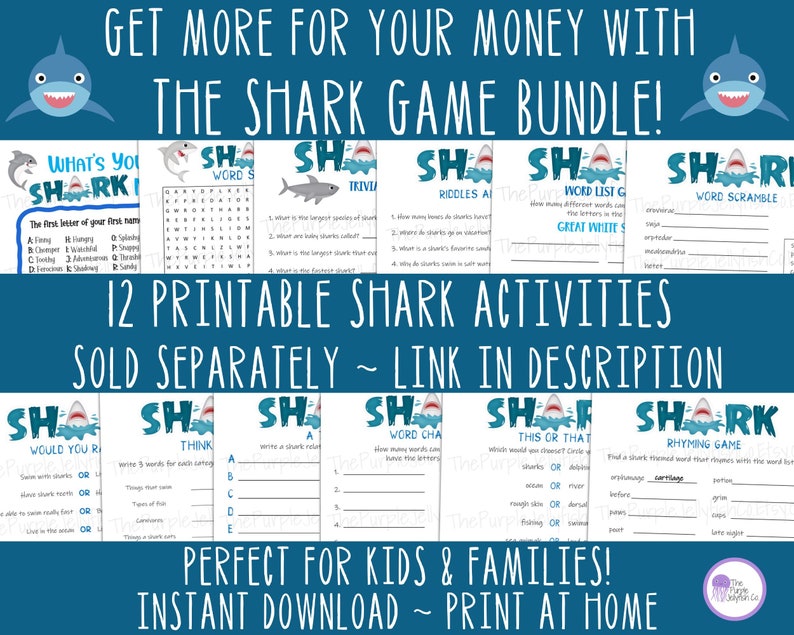 Shark Word List Game, Shark Week Activity for Kids, Shark Party Game ...