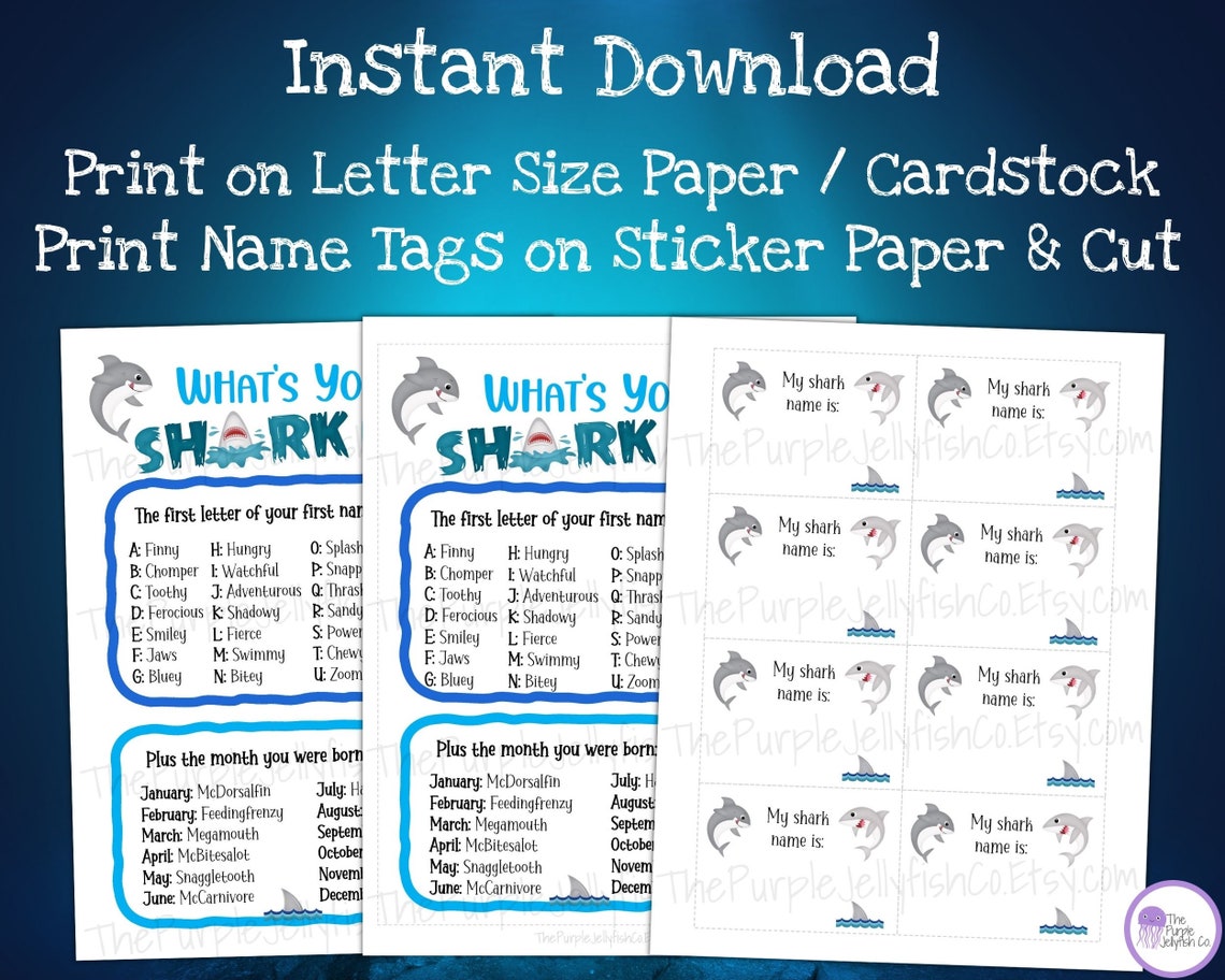 Shark Name Game, Printable Shark Sign, Shark Activity for Kids, Shark ...