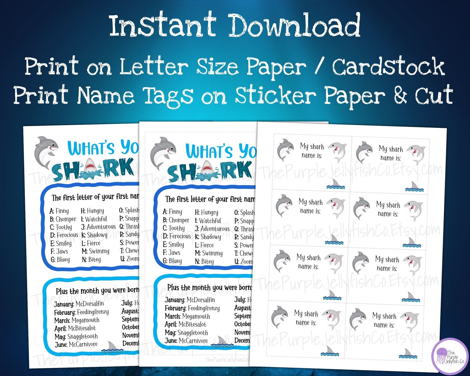 Shark Name Game, Printable Shark Sign, Shark Activity for Kids, Shark ...